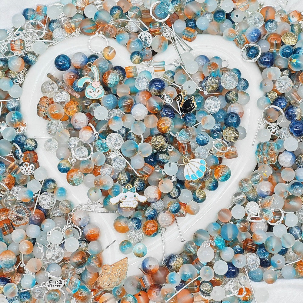 8&10mm Mixed - Sunset Glow Glass Bead 100g – Beadhappier